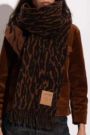GANNI Wool Scarf With Animal Motif