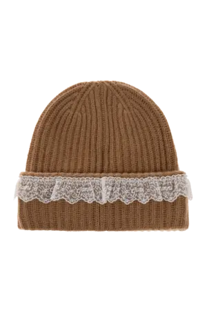 GANNI Beanie Hat With Lace Trim