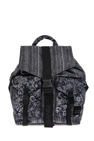 GANNI Floral Motif Backpack - Navy Blue