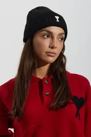 AMI Paris Wool Beanie With Sewn Logo
