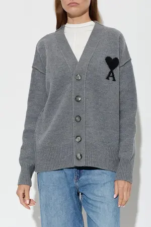 AMI Paris Wool Cardigan With Logo