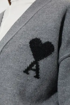 AMI Paris Wool Cardigan With Logo