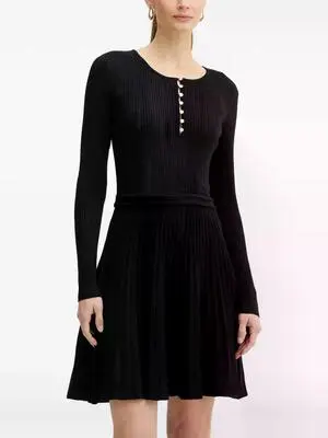 MORGAN Ribbed-knit Button-detail Mini Dress - Black