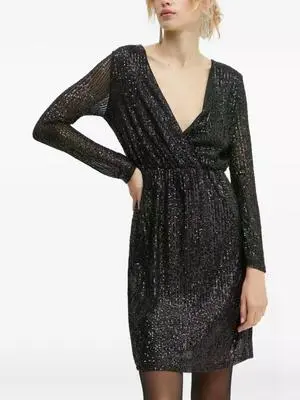 MORGAN Sequin-embellished Wrap Mini Dress - Black