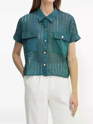 MORGAN Broderie-anglaise Short-sleeved Shirt - Blue