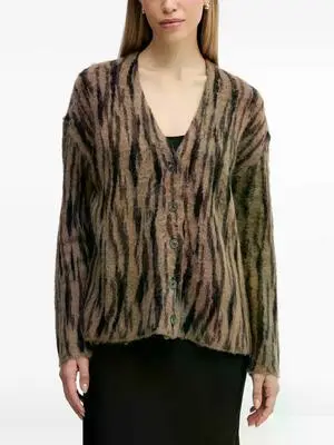 Sisley Animal Pattern Buttoned Cardigan - Brown