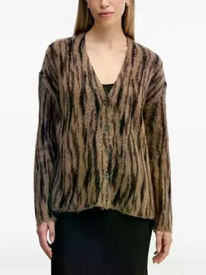 Sisley Animal Pattern Buttoned Cardigan - Brown