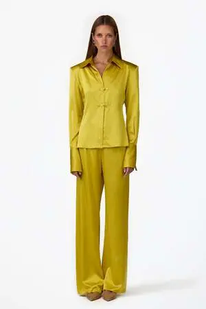 SAME Tailored Silk Blouse - Chartreuse