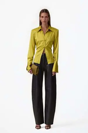 SAME Tailored Silk Blouse - Chartreuse
