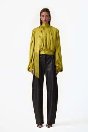 SAME Draped Fringe Silk Blouse - Chartreuse
