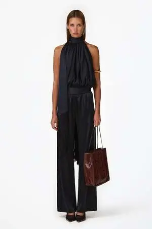 SAME Silk Fringe Halter Top - Black