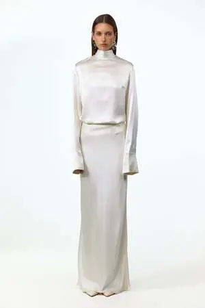SAME Silk Long Sleeve Blouse - Cream