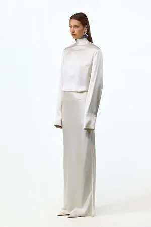 SAME Silk Long Sleeve Blouse - Cream