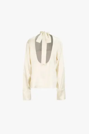 SAME Silk Long Sleeve Blouse - Cream
