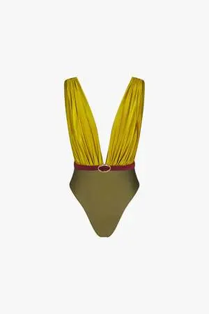 SAME Belted V One Piece Chartreuse/olive