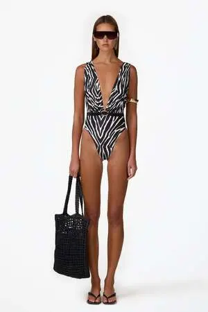 SAME Belted V One Piece - Zebra