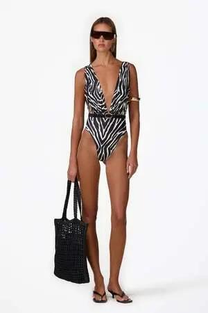 SAME Belted V One Piece - Zebra