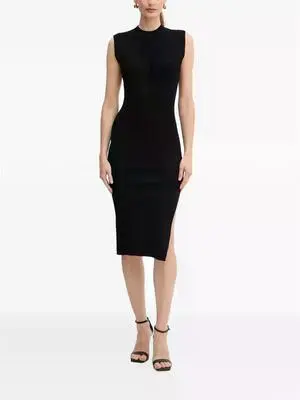 MORGAN Lace-panelled Ribbed-knit Midi Dress - Black