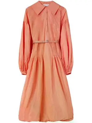 JIL SANDER Puff-sleeve Pleated Taffeta Dress - Pink