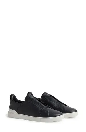 Zegna Triple Stitch™ Leather Slip-on Sneaker - Navy
