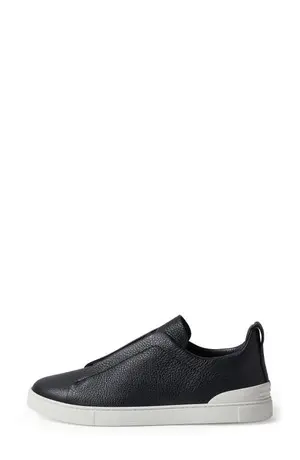 Zegna Triple Stitch™ Leather Slip-on Sneaker - Navy