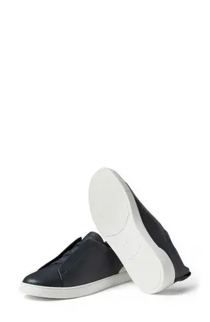Zegna Triple Stitch™ Leather Slip-on Sneaker - Navy