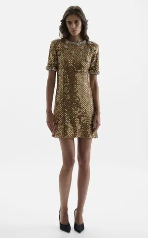 Rachel Gilbert Kylo Sleeve Mini Dress - Gold