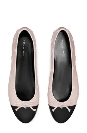 Tory Burch Cap Toe Bunny Knot Ballet Flat - Rose/black
