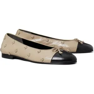 Tory Burch Cap Toe Bunny Knot Ballet Flat Soft Cement/perfect Black