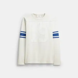 COACH Striped Varsity Long Sleeve T-shirt In Organic Cotton - White/blue