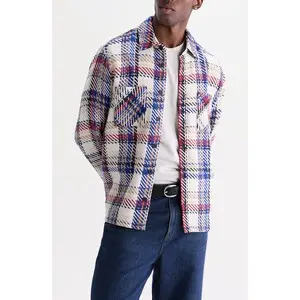 WAX LONDON Whiting Jazz Weave Overshirt - Ecru/red