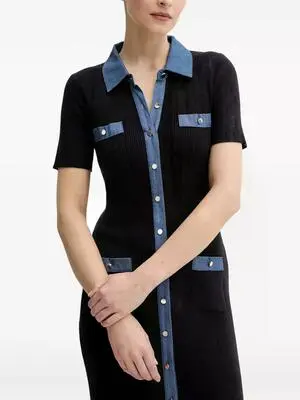 MORGAN Denim-panel Button Midi Dress