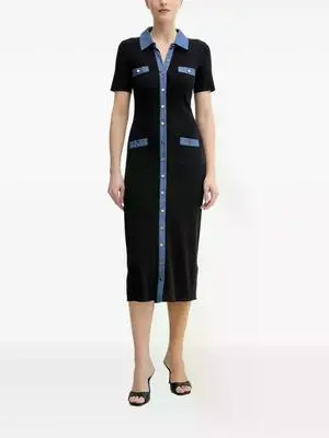 MORGAN Denim-panel Button Midi Dress