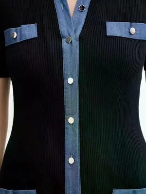MORGAN Denim-panel Button Midi Dress