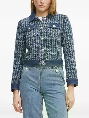 MORGAN Viki Tweed-panel Denim Jacket - Blue