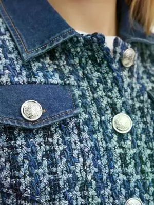 MORGAN Viki Tweed-panel Denim Jacket