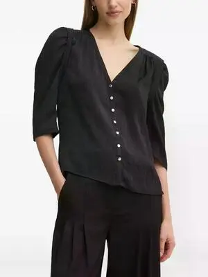 MORGAN Buttoned V-neck Shirt - Black