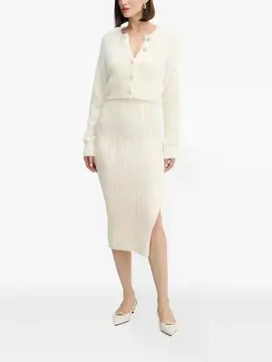 MORGAN Ribbed-knit Cardigan And Midi Dress Set - Neutrals
