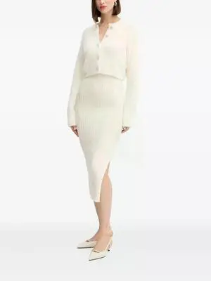 MORGAN Ribbed-knit Cardigan And Midi Dress Set - Neutrals