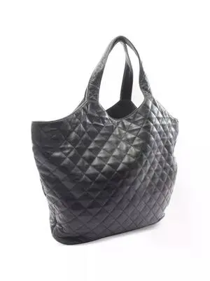 Saint Laurent Maxi 2010s Icare Calf Leather Quilted Tote Bag - Black