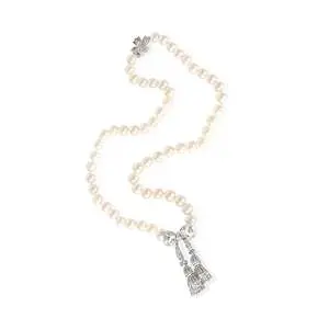 Tiffany & Co. Pearl And Diamond Diamond Bow Necklace