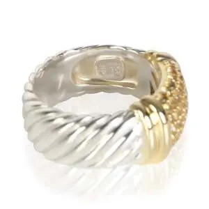 David Yurman Yellow Gold & Sterling Silver Sapphire Cable Candy Metro Ring