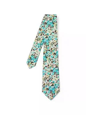 Paul Smith Blue 'roses' Print Cotton Tie - Neutrals