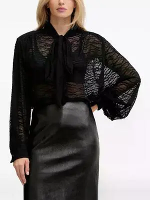 HAVEONE Lace Pussy-bow Blouse - Black