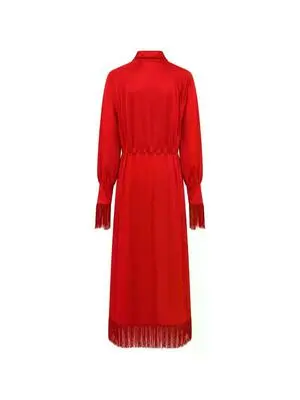 ROWEN ROSE Fringed Scarf-detail Midi Dress
