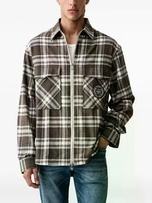 Armani Exchange Check Zip-up Shirt - Brown