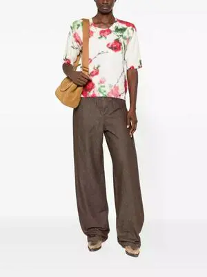 Blumarine St. Rose Floral-print Ribbed-knit Sweater - Neutrals
