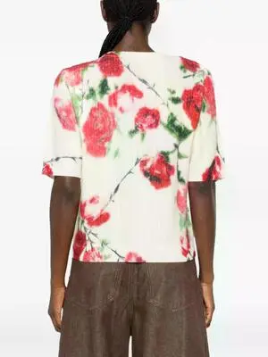 Blumarine St. Rose Floral-print Ribbed-knit Sweater - Neutrals
