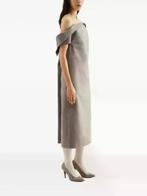 JIL SANDER Wool Off-the-shoulder Dress - Grey
