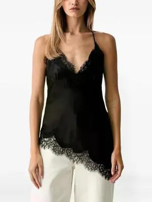 Bardot Lace-trim Asymmetric Top - Black